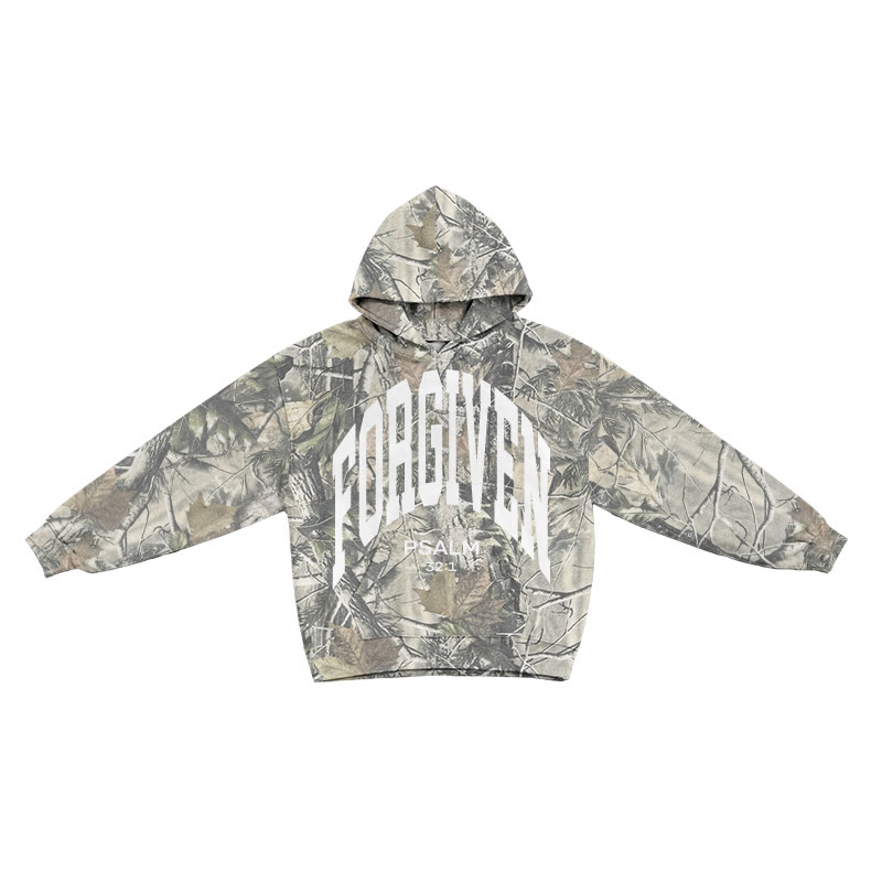 Forgiven Psalm 32:1 Dead Leaves Camouflage Print Causal Hoodie